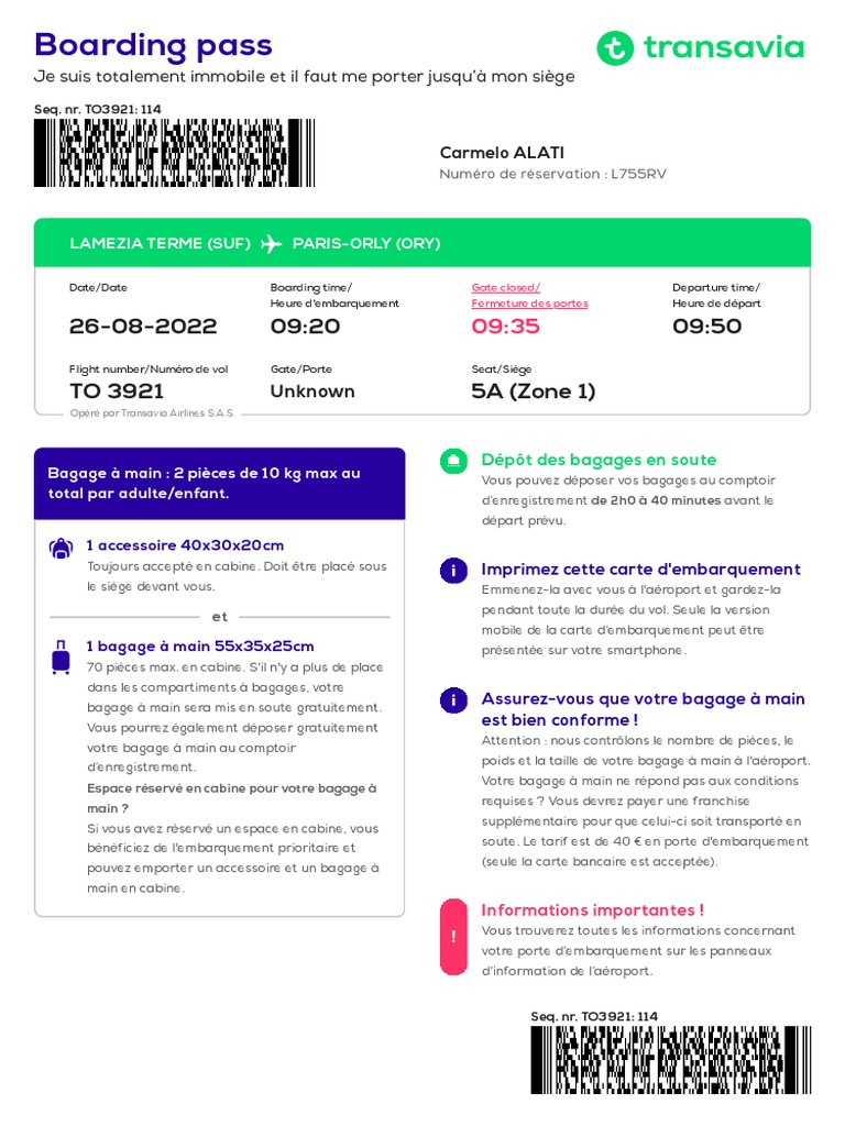 Transavia Boardingpass SUFORY TO3921 | PDF | Aéroport | Transport