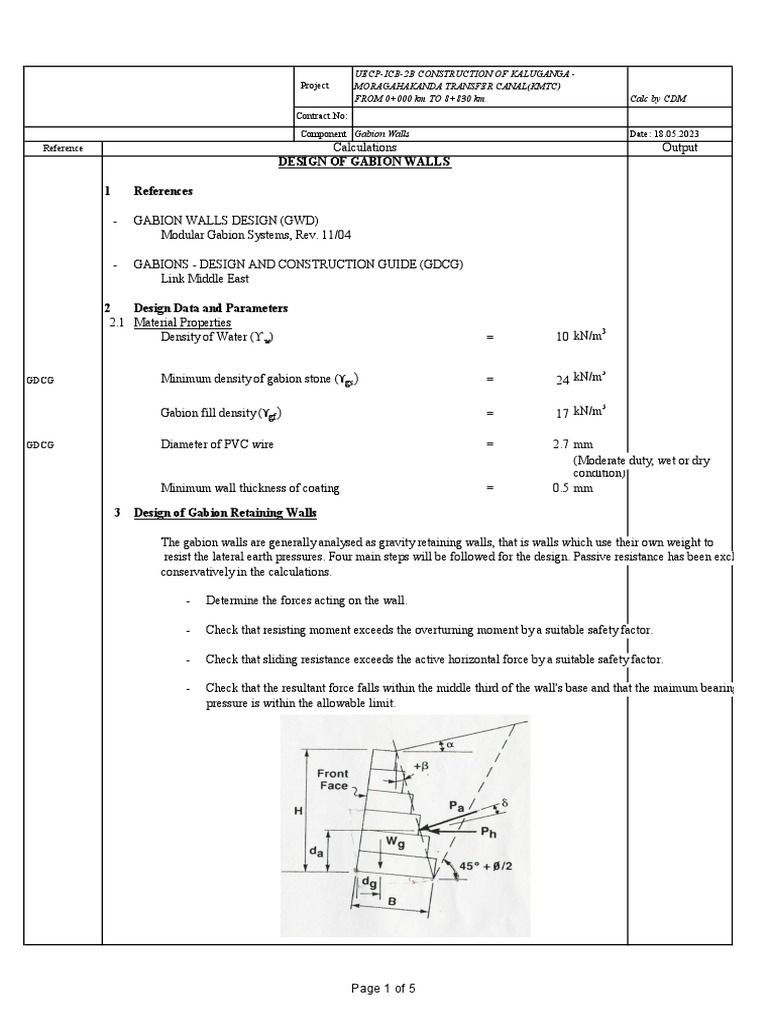 Design of Gabion Walls | PDF | Civil Engineering | Applied And ...