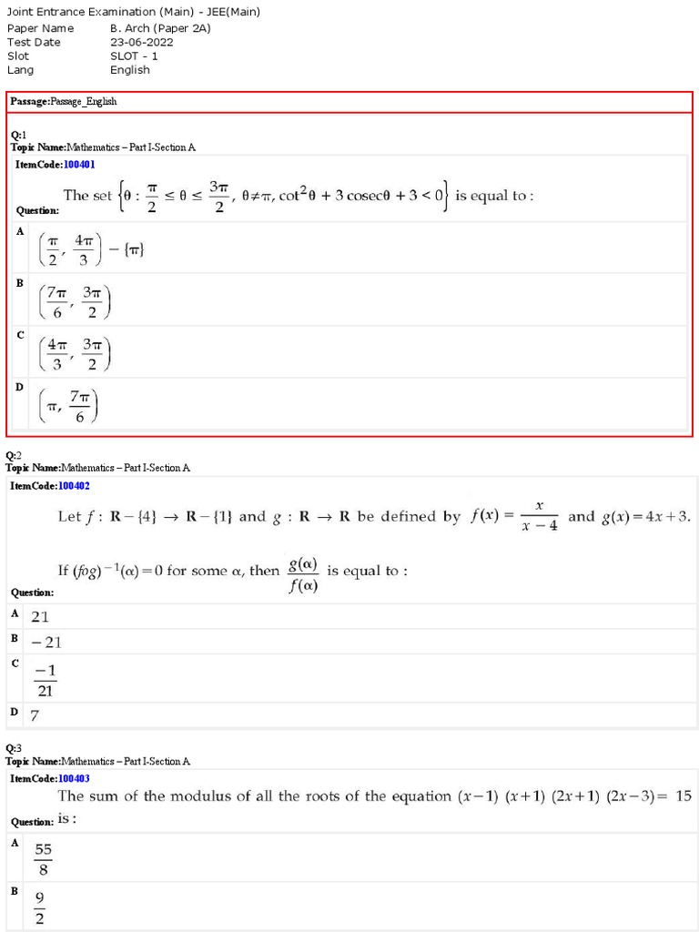 Jee Mains Question Paper | PDF | Evaluation Methods | Evaluation
