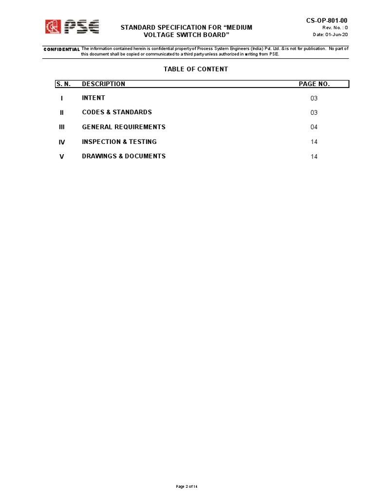 Tech Spec Switch Board | PDF