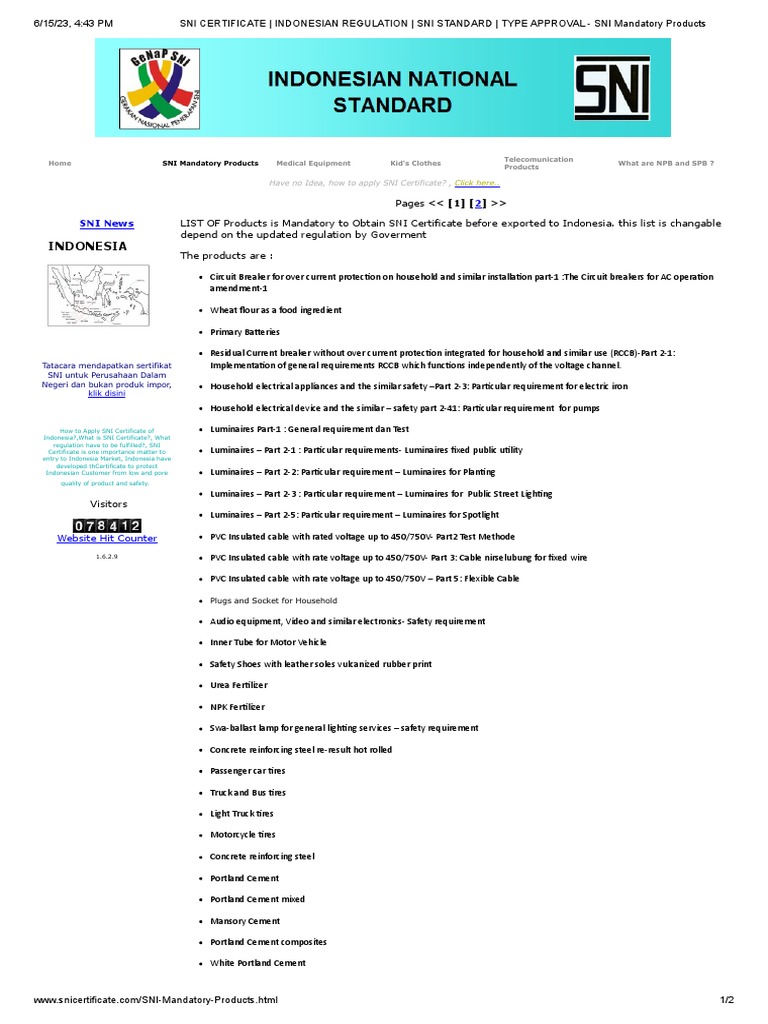 SNI CERTIFICATE - INDONESIAN REGULATION - SNI STANDARD - TYPE APPROVAL ...