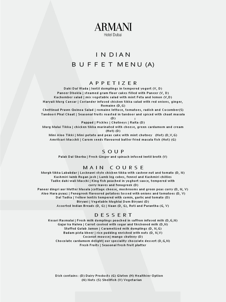 Armani Hotel - BQT Indian Menu A | PDF | Indian Cuisine | Cuisine