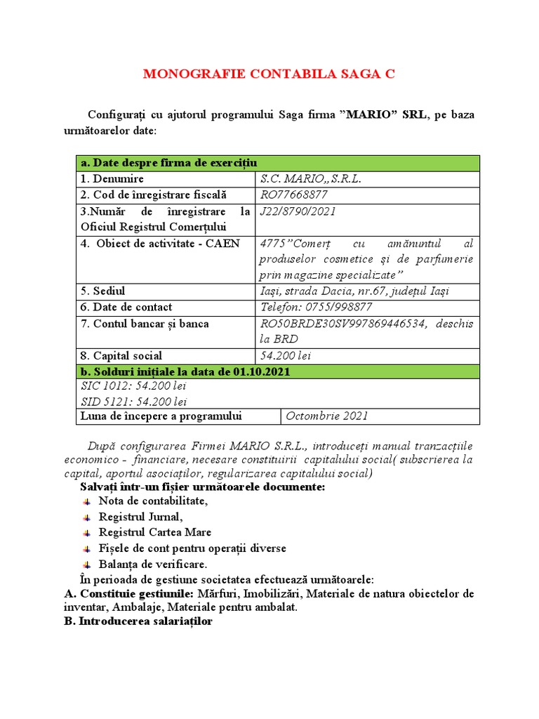 Monografie Contabila Saga - Aplicatia2 3 | PDF