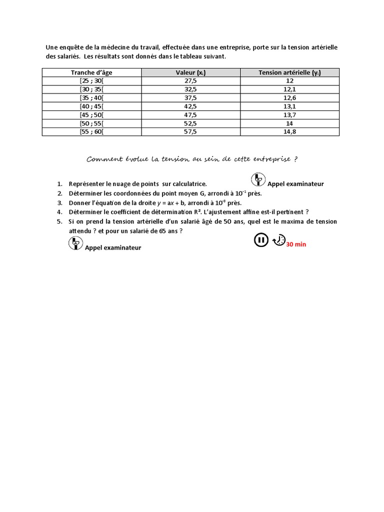 Entrainement CCF Mathematiques Bac Pro Statistiques A Deux Variables001 ...