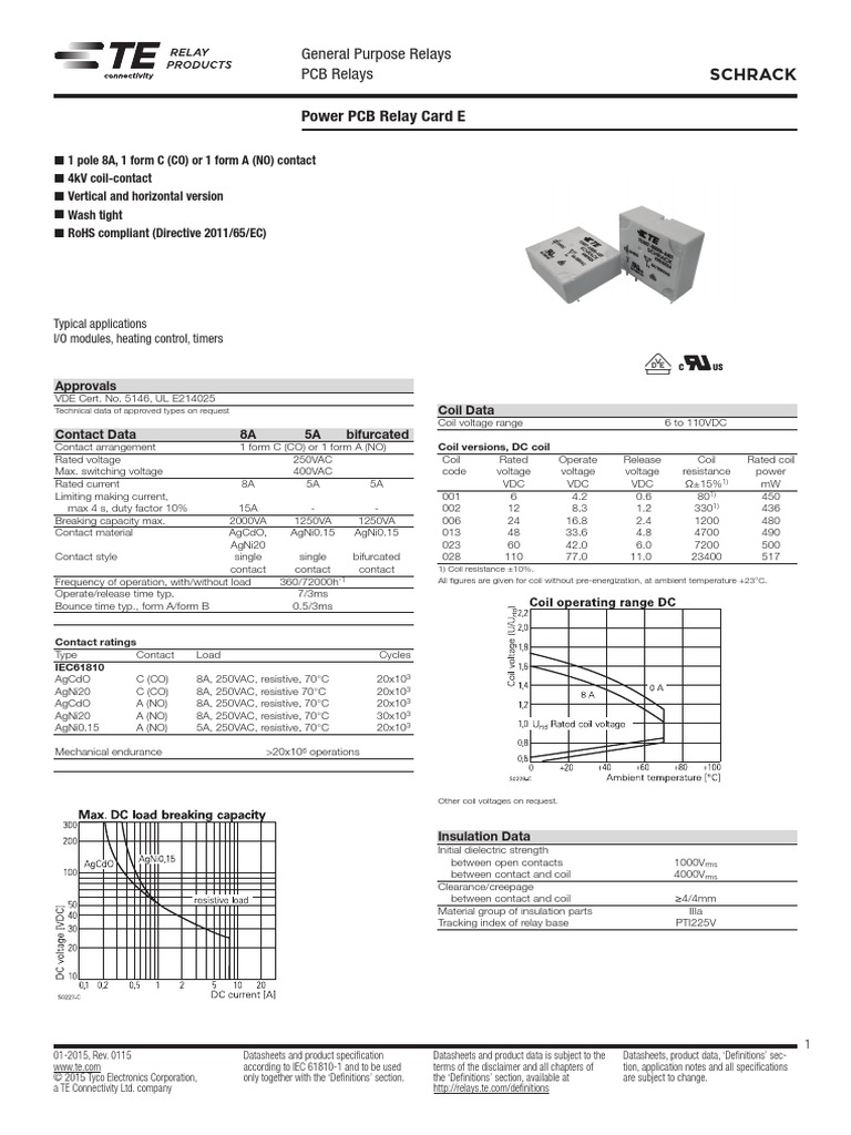 Schrack Power PCB Relay Card E: General Purpose Relays PCB Relays | PDF