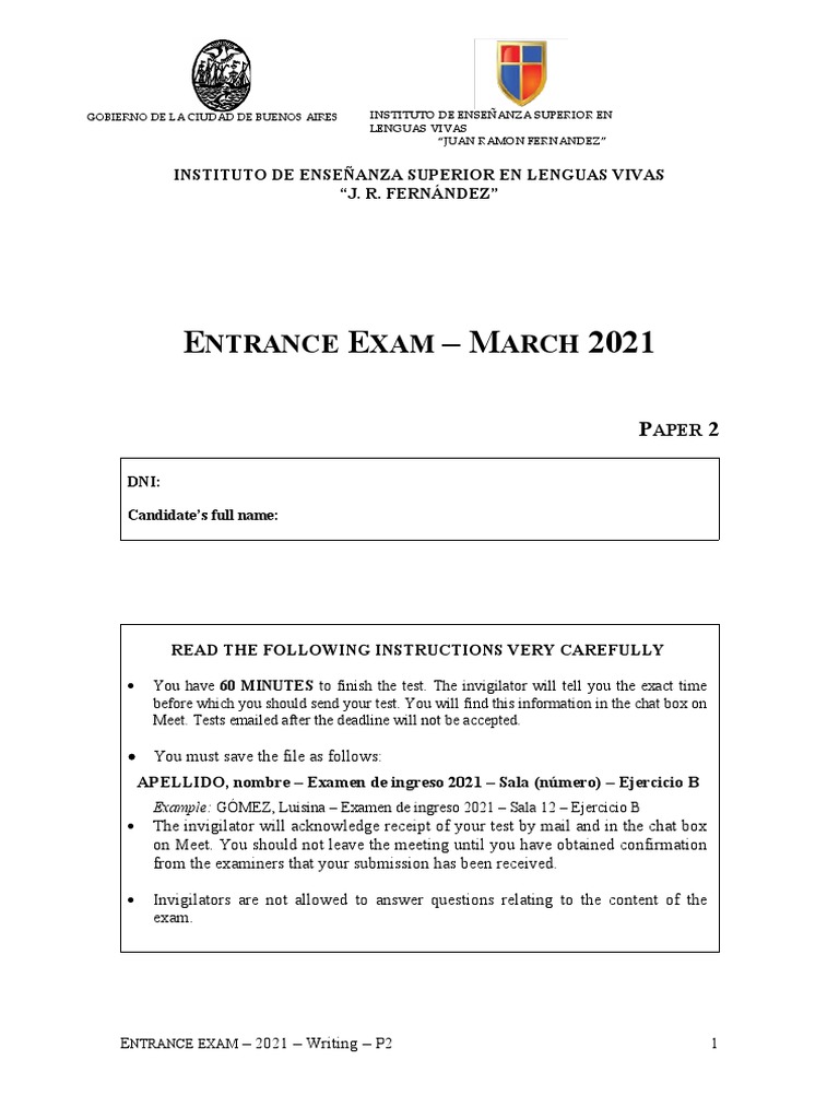 Examen de Ingreso 2021 Lenguas Vivas | PDF | Cognition | Learning