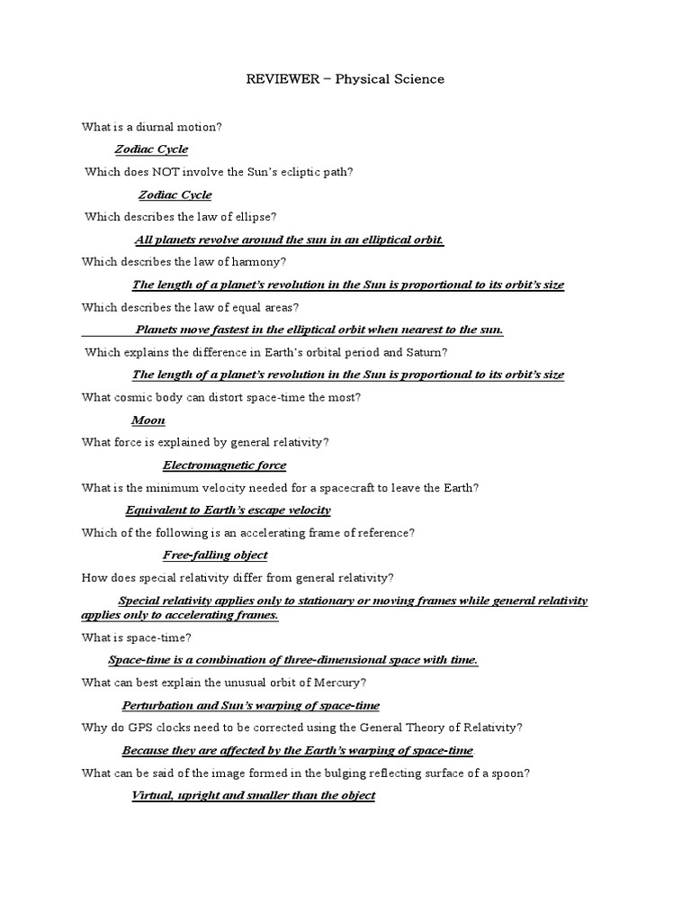 REVIEWER Physical Science | PDF | Light | Orbit