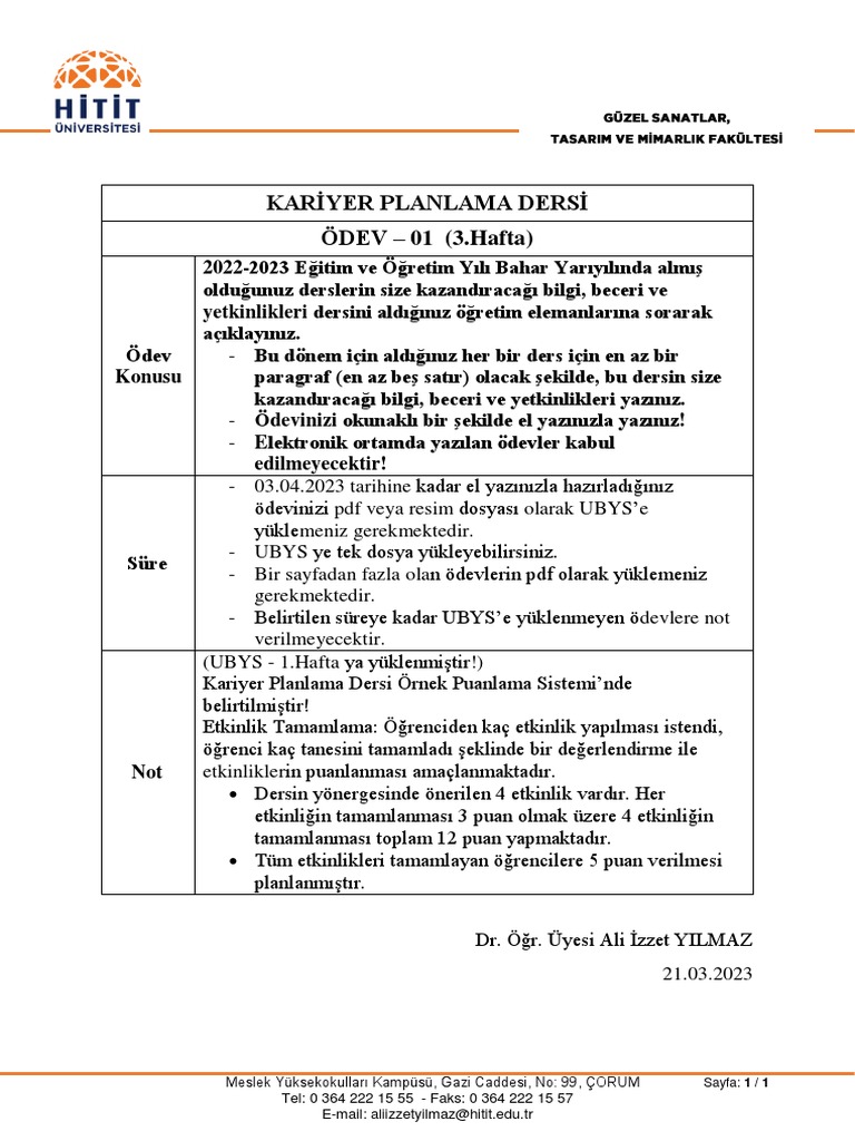 Kariyer Planlama Odev 01 | PDF