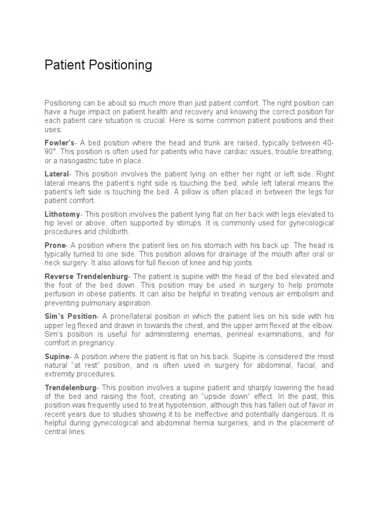 Patient Positioning | PDF | Surgery | Anatomical Terms Of Motion
