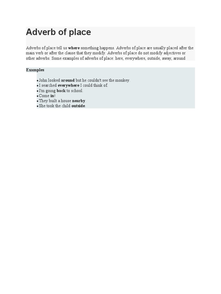 Adverb of Place | PDF