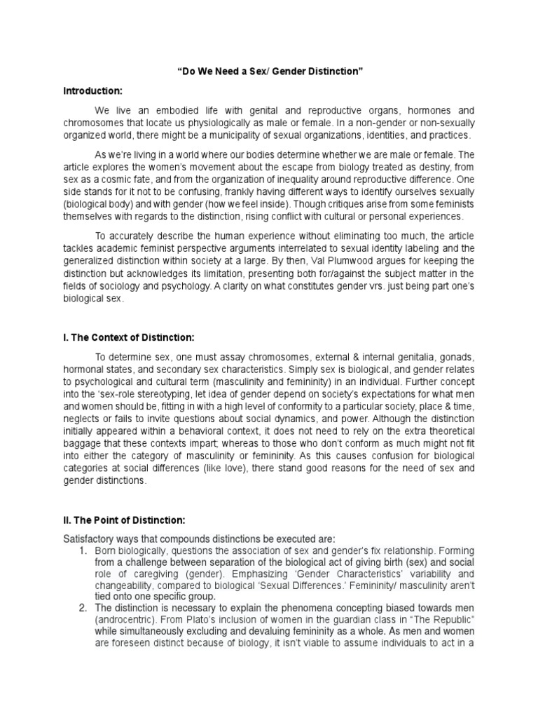 Do We Need Sex & Gender Distinction Summary | PDF | Gender | Gender Studies