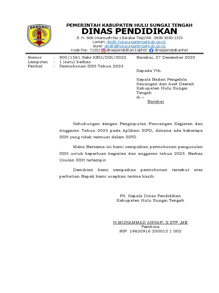 Surat Ssh 2023 27 Des 2022 Pdf