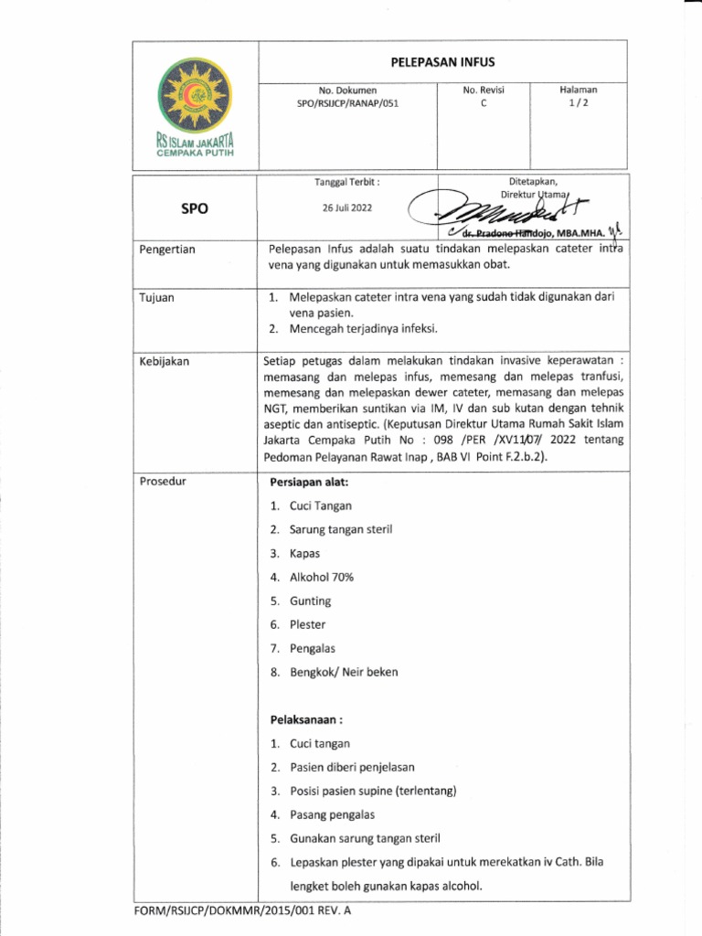 051. SPO PELEPASAN INFUS | PDF