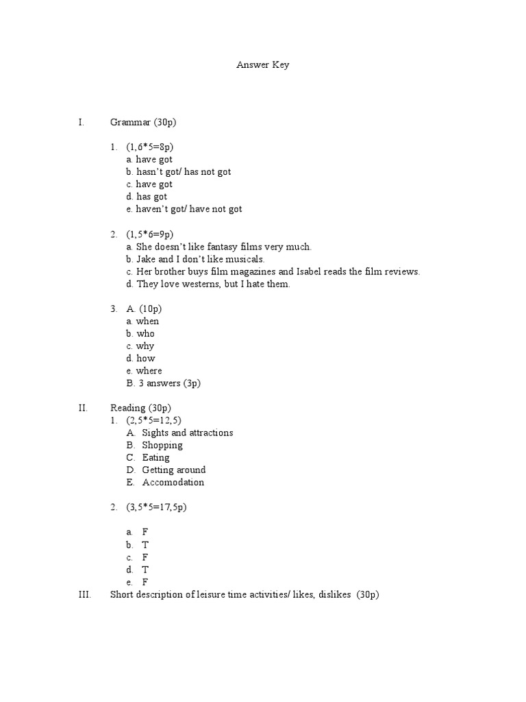 Answer Key Test Initial 7B | PDF