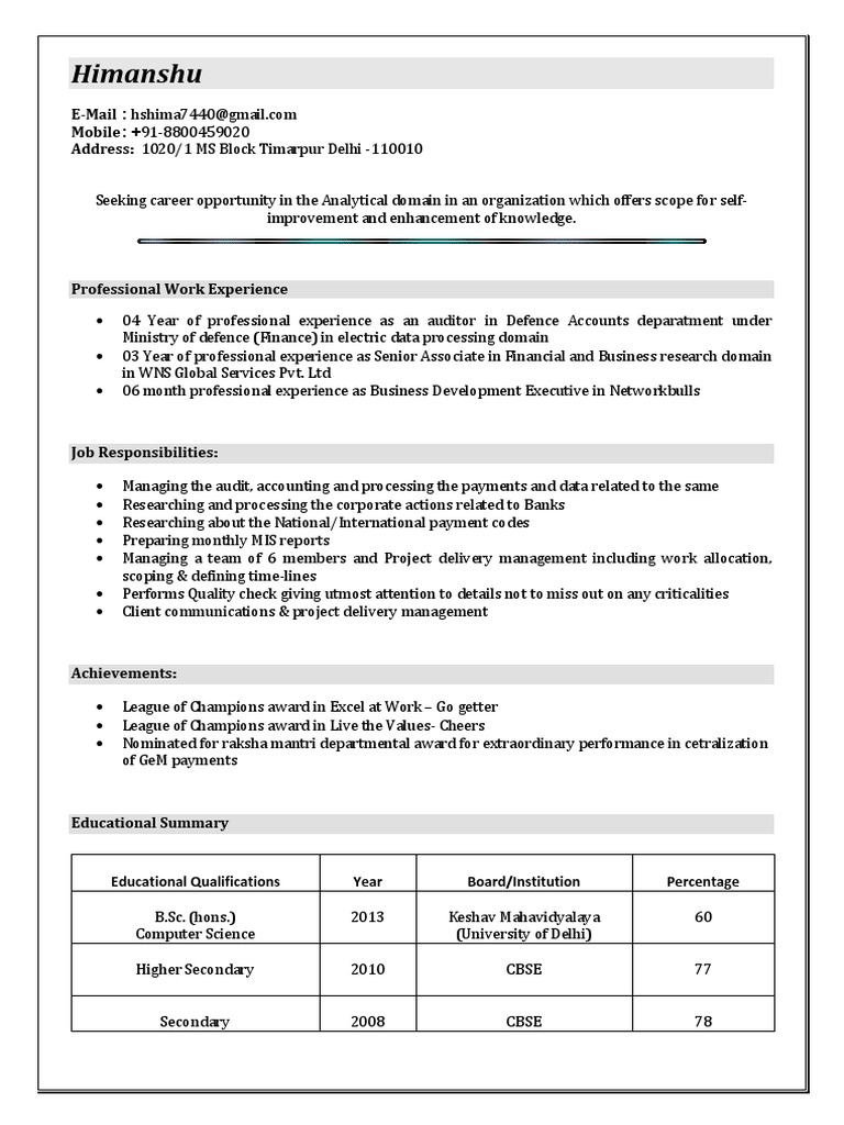 Himanshu Resume | Download Free PDF | Computing | Business