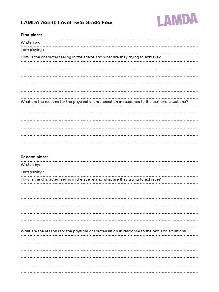 LAMDA Acting Grade Four Theory Sheet PDF | PDF