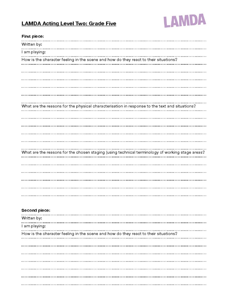 LAMDA Acting Grade Five Theory Sheet PDF | PDF