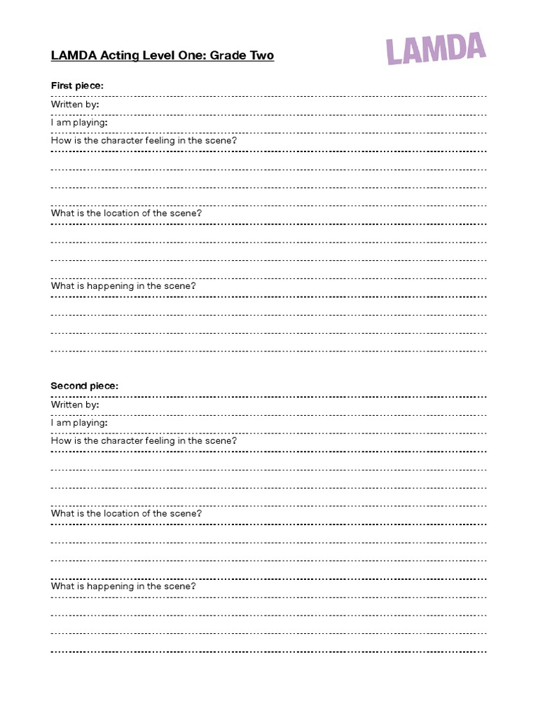 LAMDA Acting Grade Two Theory Sheet PDF | PDF