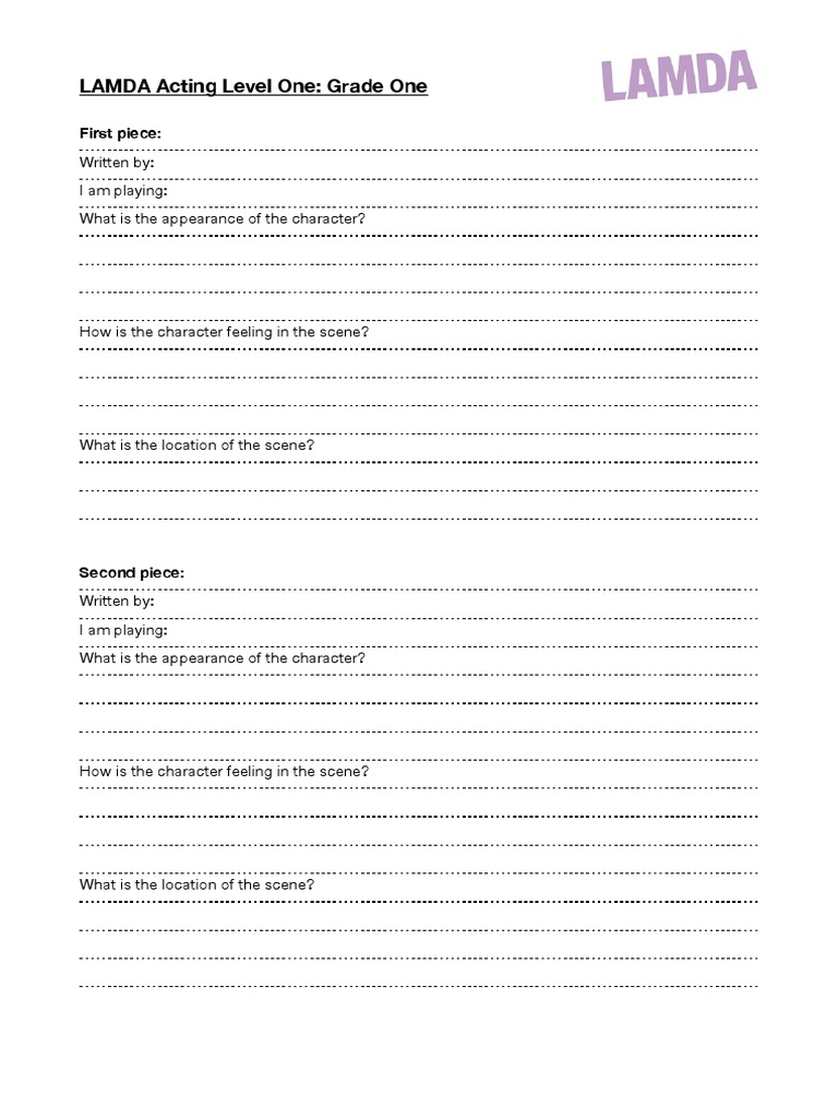 LAMDA Acting Grade One Theory Sheet PDF | PDF