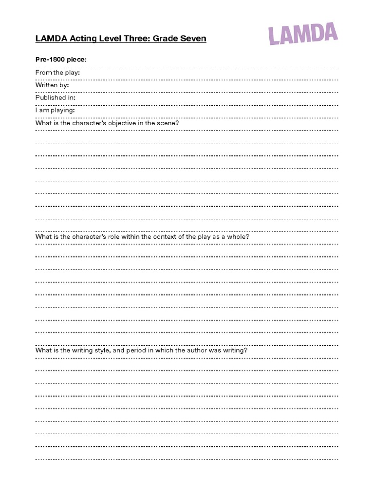 Grade 7 LAMDA Acting Guide | PDF