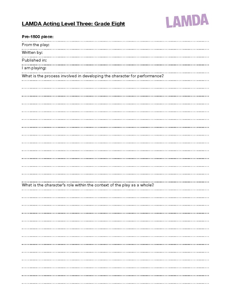 LAMDA Grade 8 Acting Guide | PDF