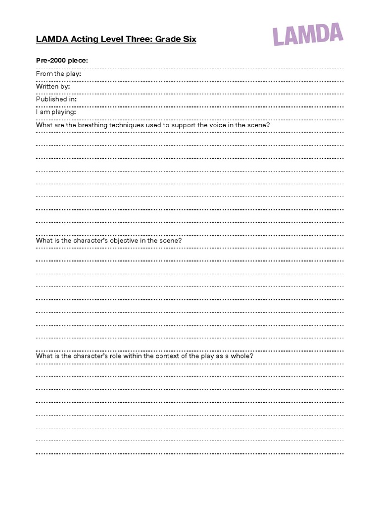 LAMDA Acting Grade Six Theory Sheet PDF | PDF
