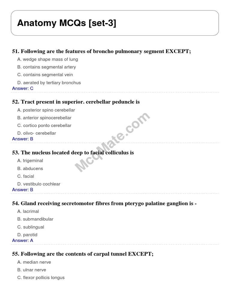Anatomy MCQs Set 3 Overview | PDF | Larynx | Musculoskeletal System