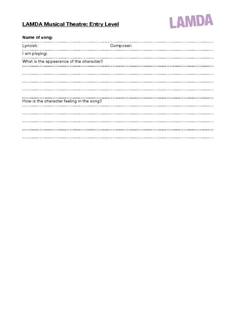 LAMDA Musical Theatre Entry Level Theory Sheet PDF | PDF