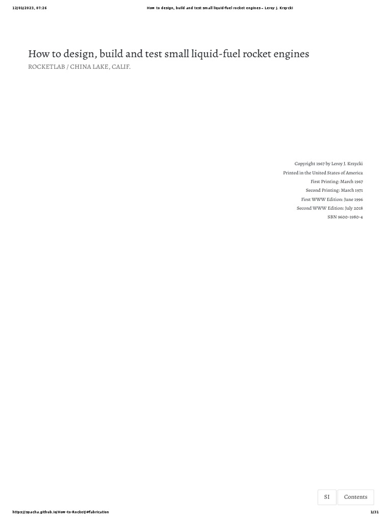 How To Design, Build and Test Small Liquid-Fuel Rocket Engines - Leroy ...