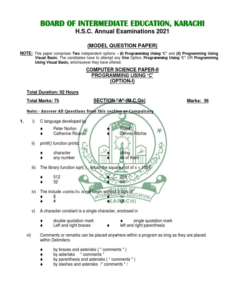 Computerscience Ii C Optional Pdf C Programming Language Computer Program 8429