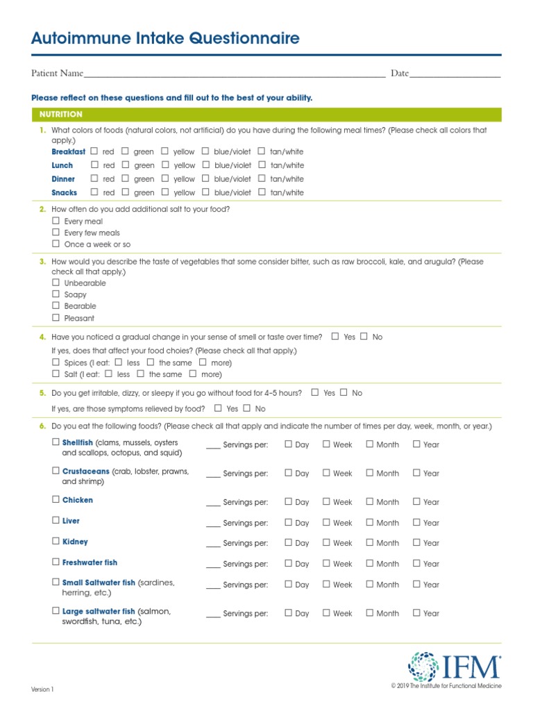 Autoimmune Intake Questionnaire | PDF