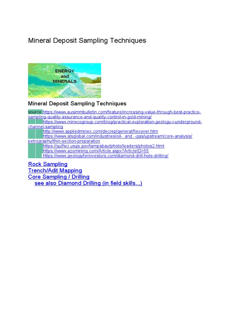 Mineral Deposit Sampling Techniques | PDF | Geology | Materials