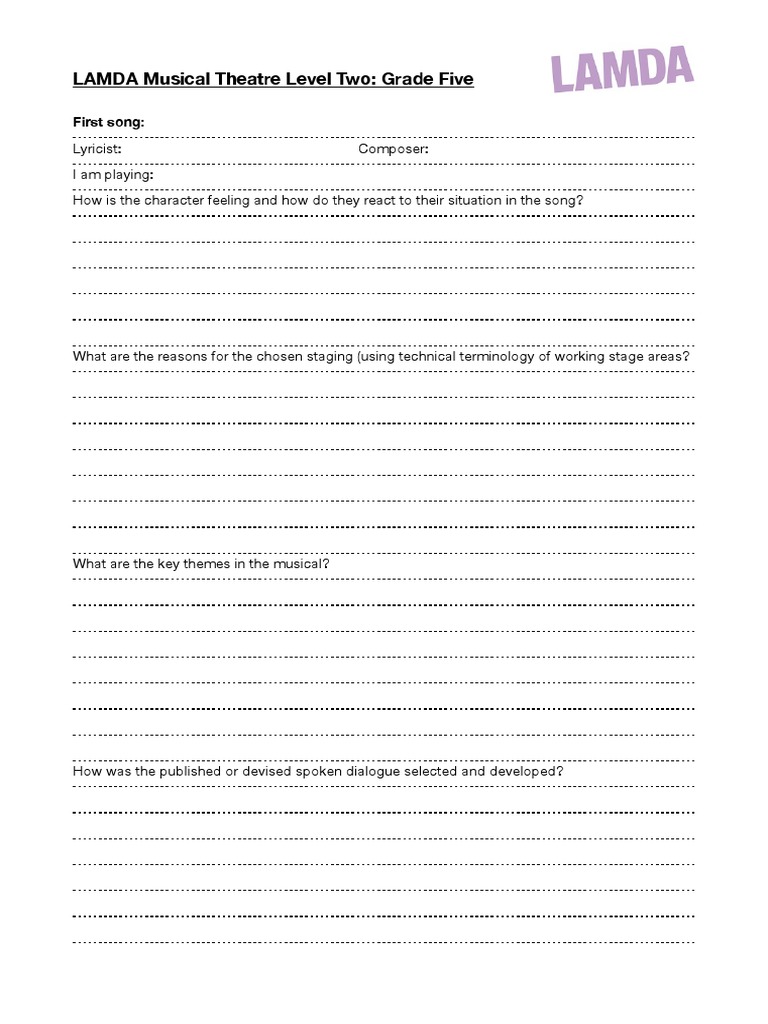 Musical Theatre Worksheets