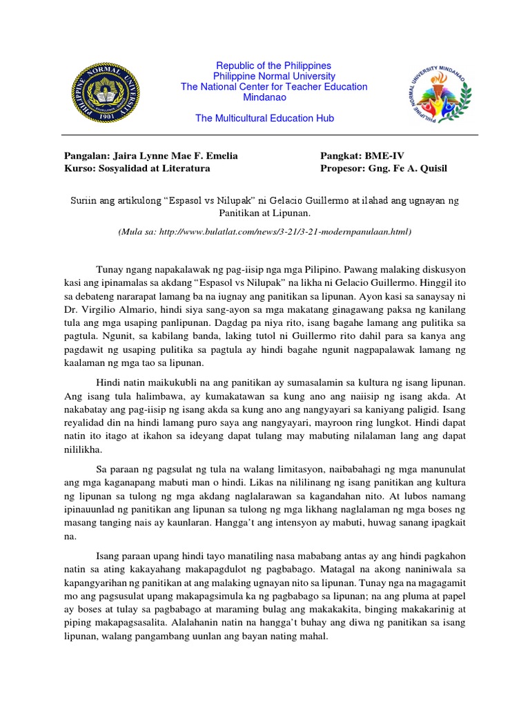 Pagsusuri Sa Panitikan | PDF