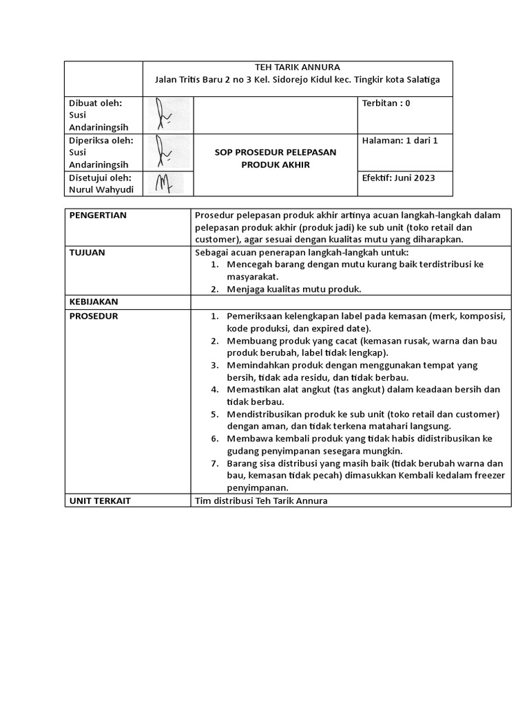 Sop Release Product | PDF | Griya & Taman