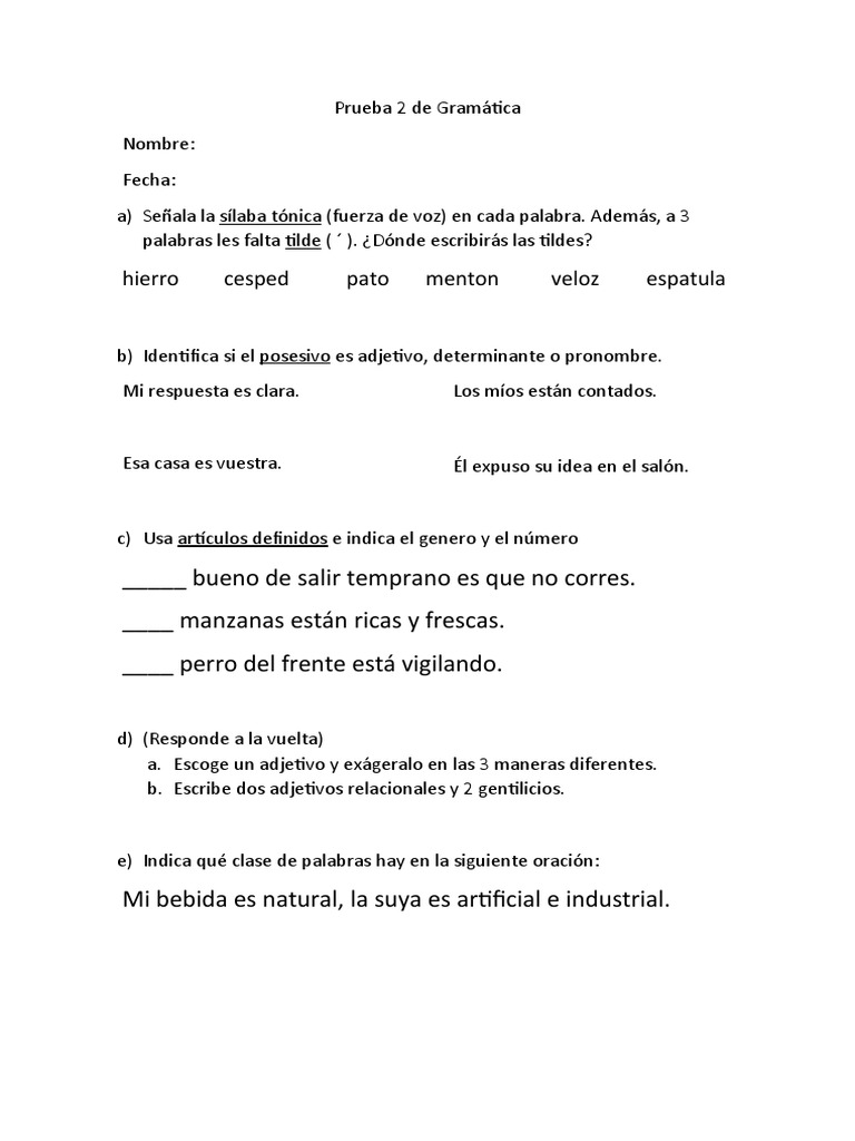 Prueba 2 de Gramática | PDF