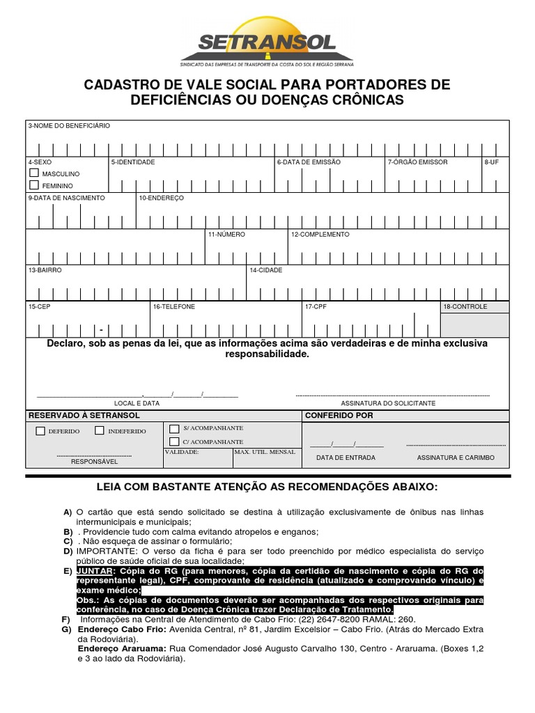 Cadastro de Vale Social PDF | PDF | Ciências da Saúde | Medicina Clínica