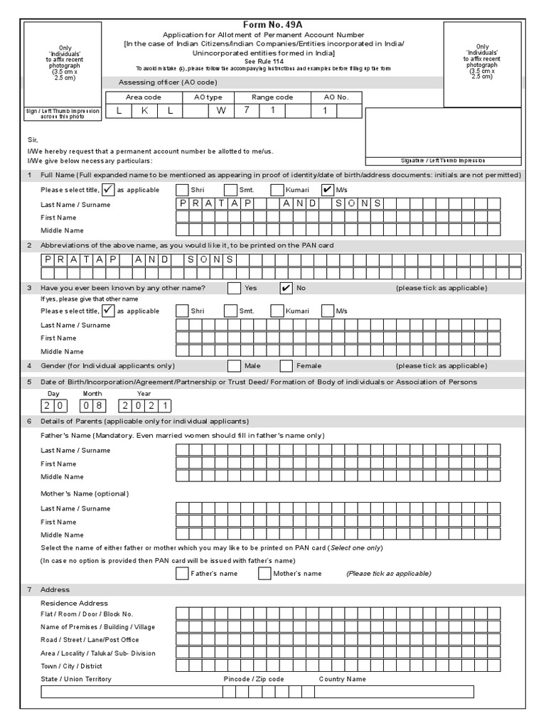 New Pan Form 49a | PDF | Identity Document | Government