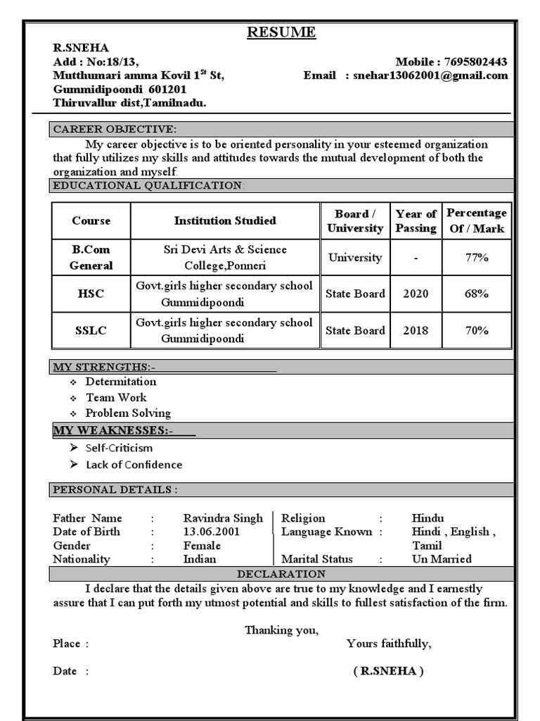 sneha resume | PDF