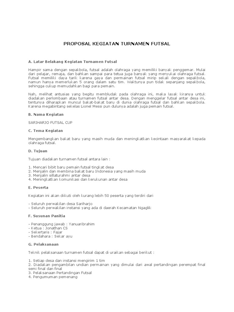 Proposal Turnamen Futsal Sariharjo | PDF | Career & Growth | Sports ...