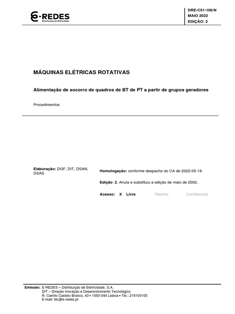 DRE-C51-100 Ed2 - Alimentação de Socorro de Quadros de BT de PT A ...
