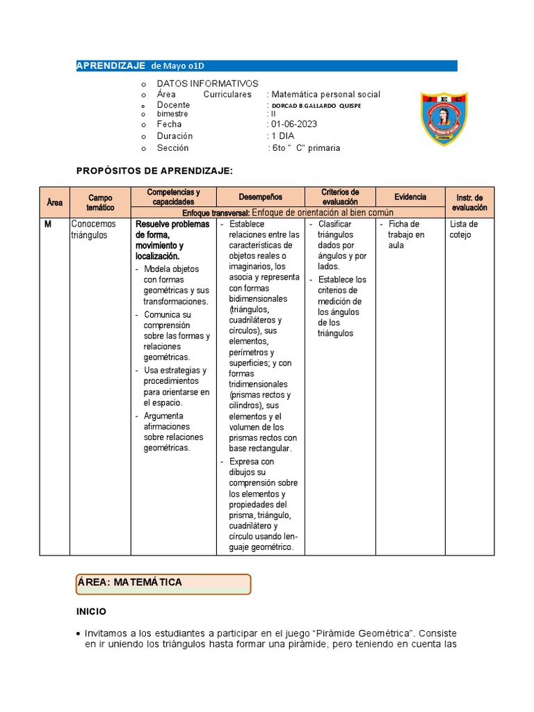 APRENDIZAJE de Mayo O1d | PDF
