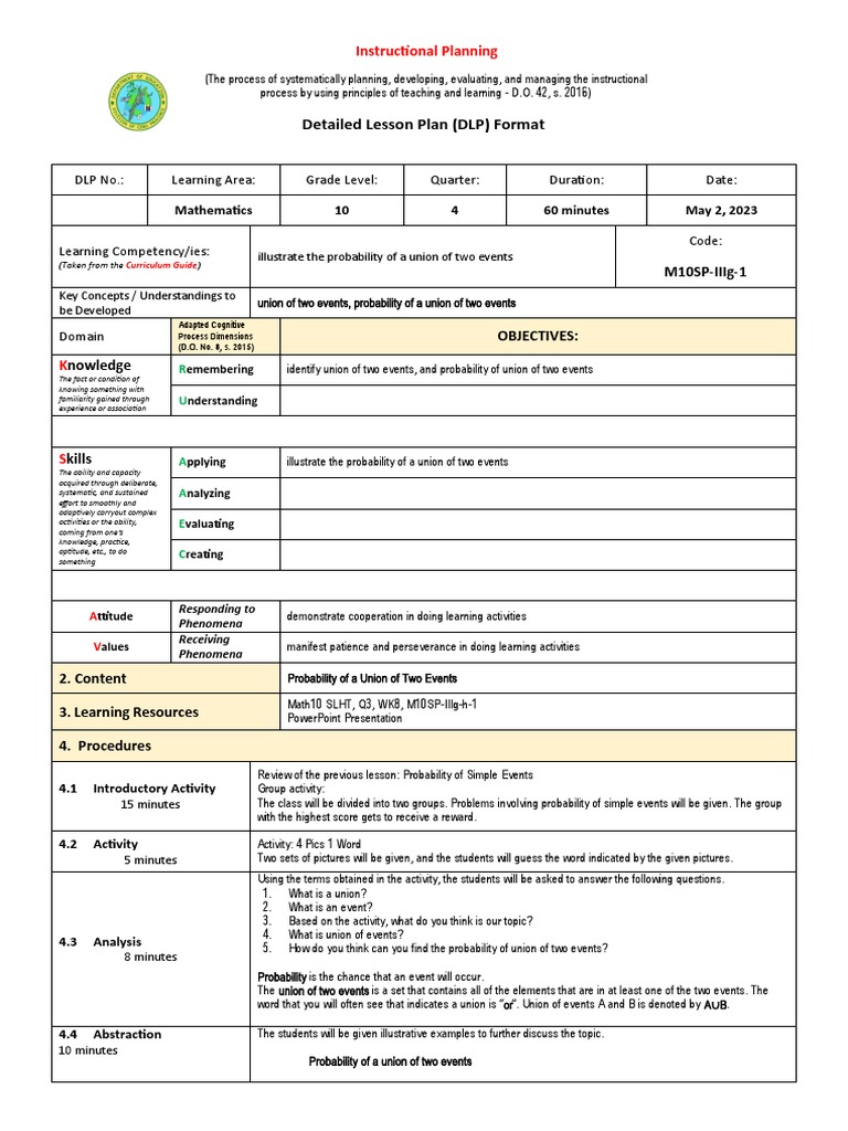Detailed Lesson Plan (DLP) Format: M10Sp-Iiig-1 | PDF