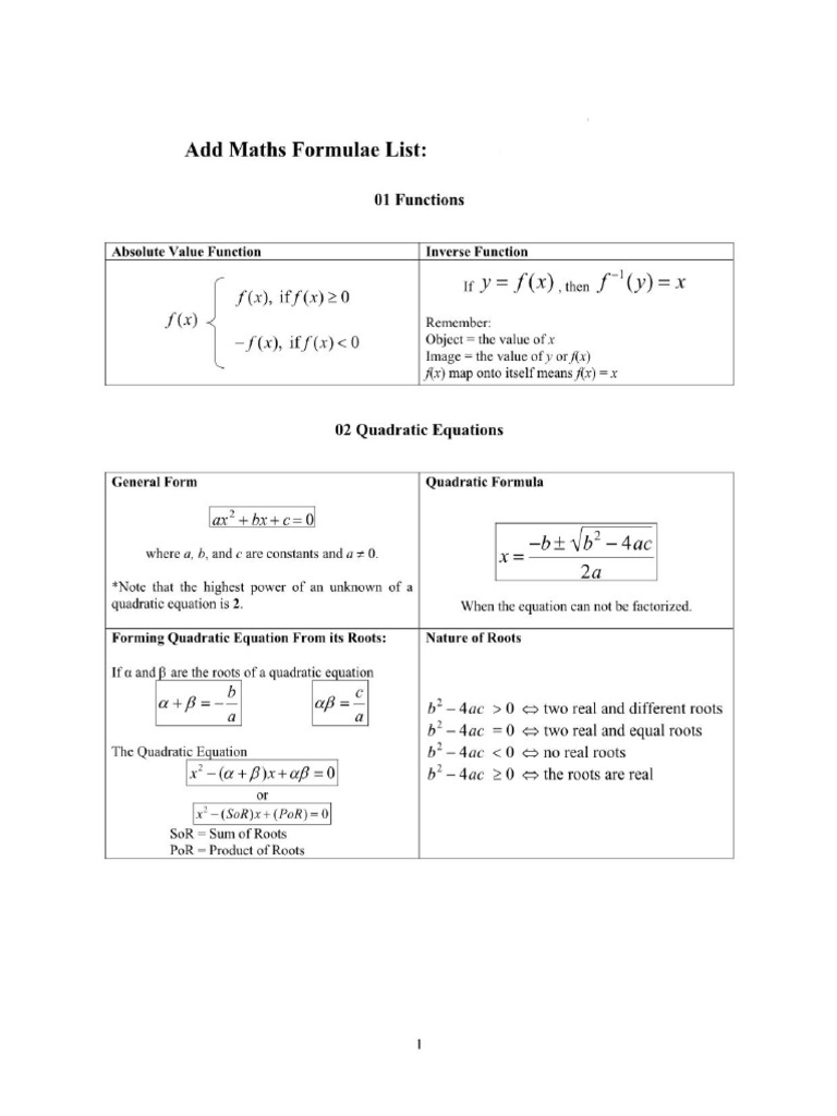 Add Maths Formula BOOK | PDF | Business | Technology & Engineering