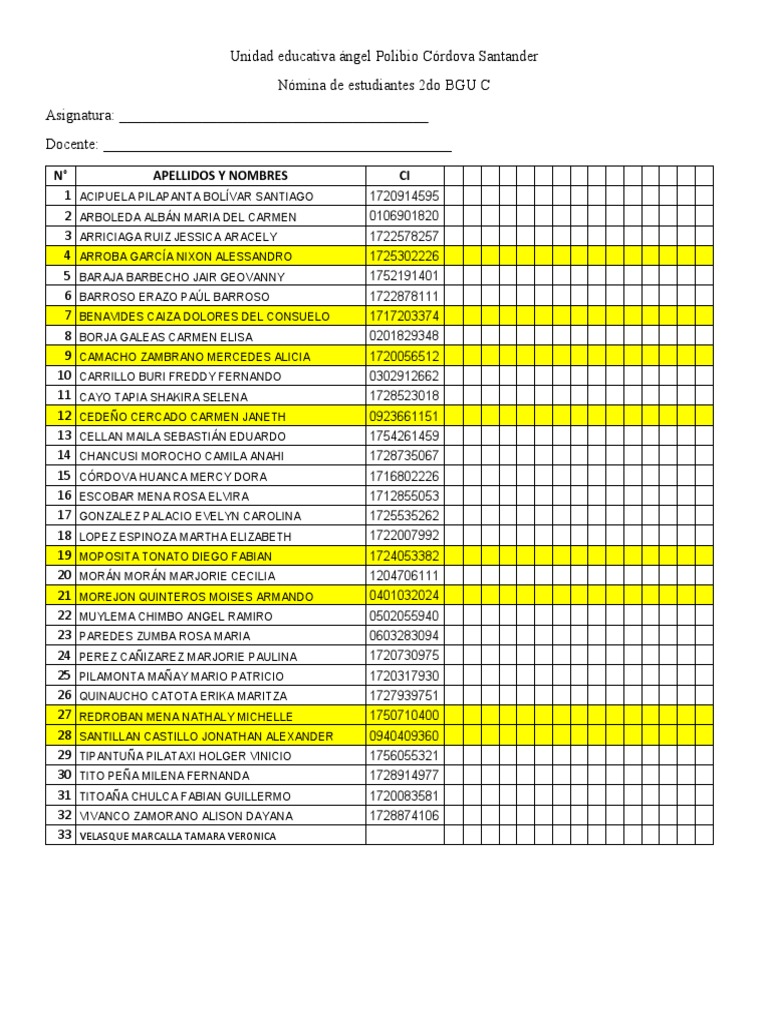 Nomina 2do BGU C 2023 | PDF