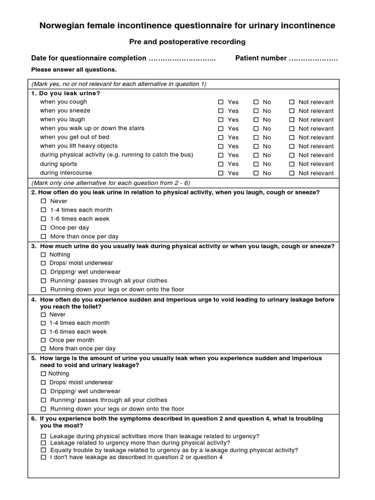 Norwegian Female Incontinence Questionnaire For Urinary Incontinence | PDF