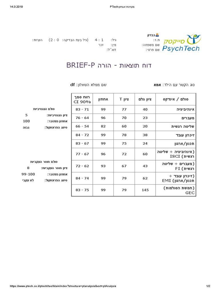 BRIEF P גיל הרך | PDF
