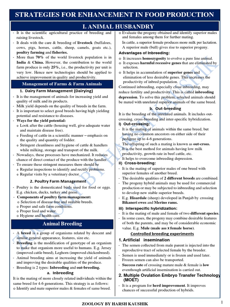 Strategies For Enhancement in Food Production-Notes | PDF | Plant ...
