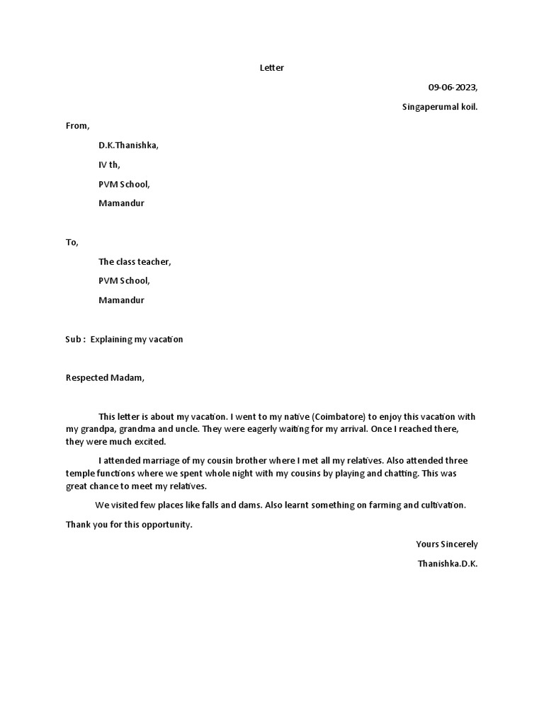Vacation Letter | PDF