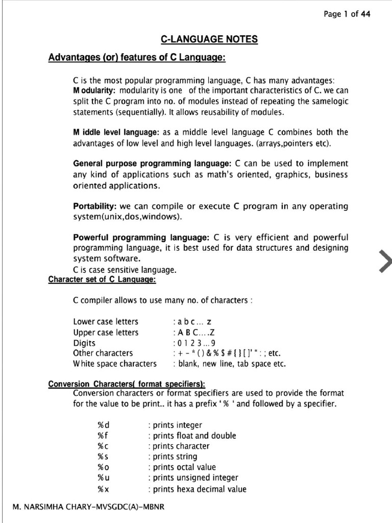 Study Material C Language | PDF